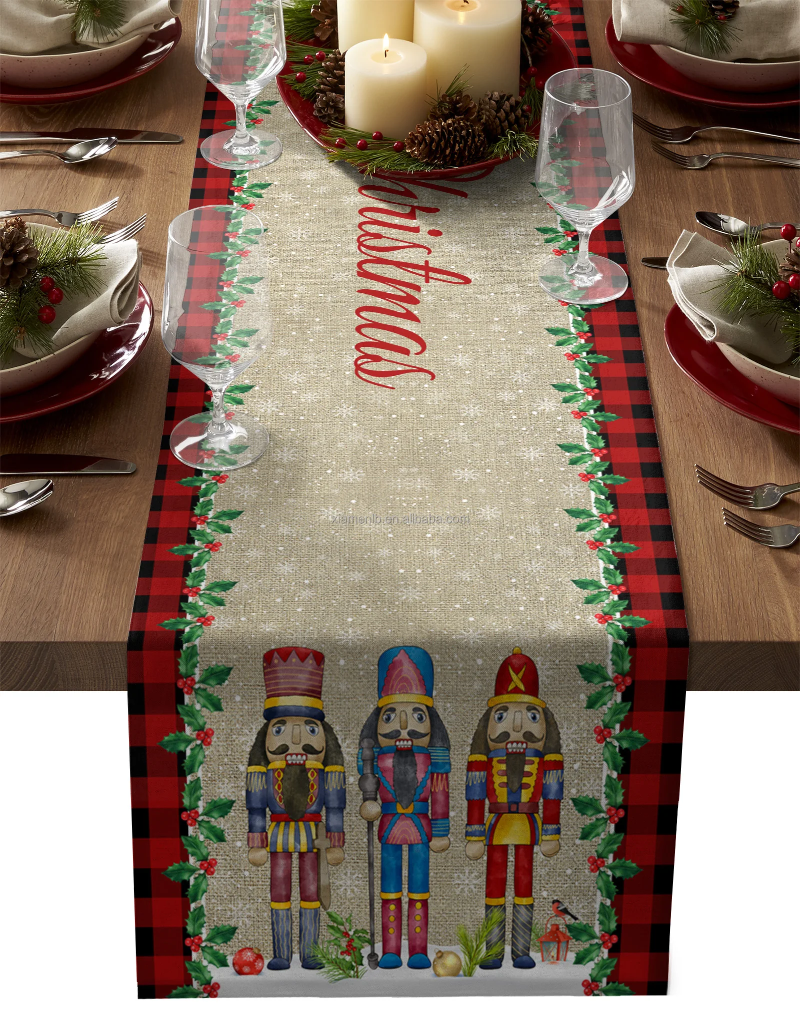 Nutcrackers Dining Table Decor Waterproof Linen Table Runner And Mats ...