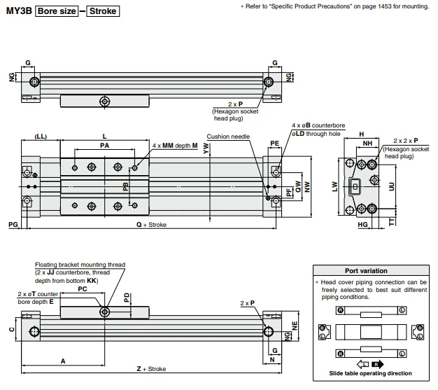 Mechanically Jointed Rodless Cylinder MY3A MY3B MY3A40 MY3B40 MY3A40/MY3B40-100/200/300/400/500 ...