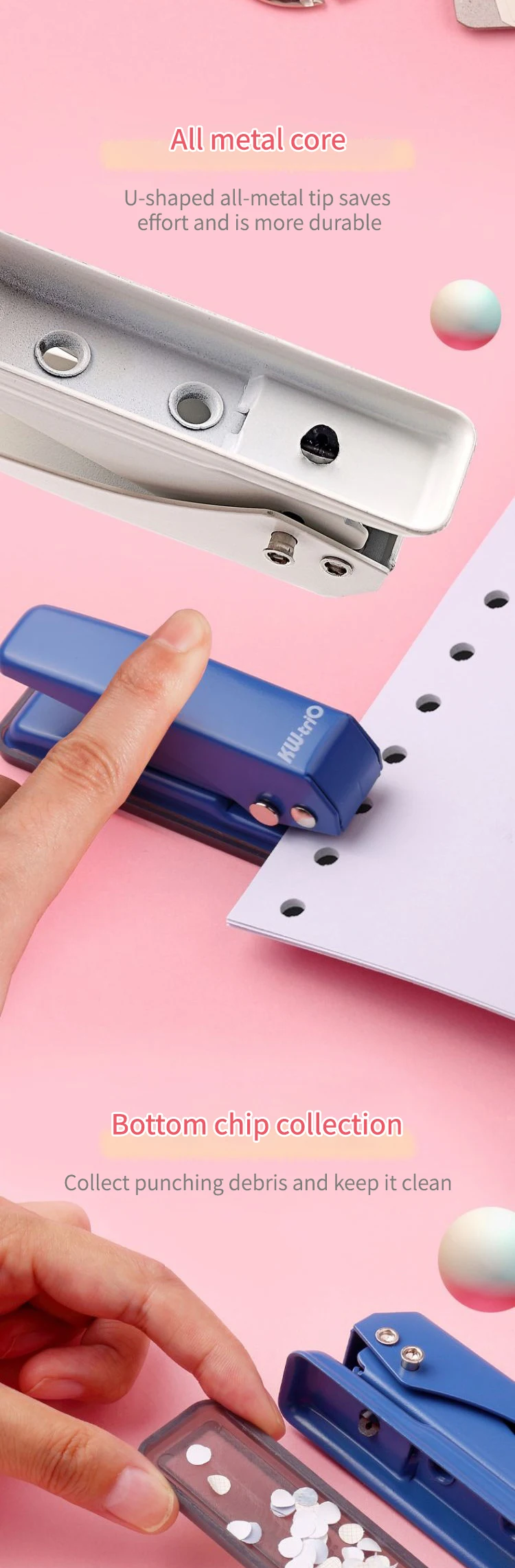 Single Hole Punch Machine 6mm round Hole 20 Sheet Capacity Loose-leaf ...