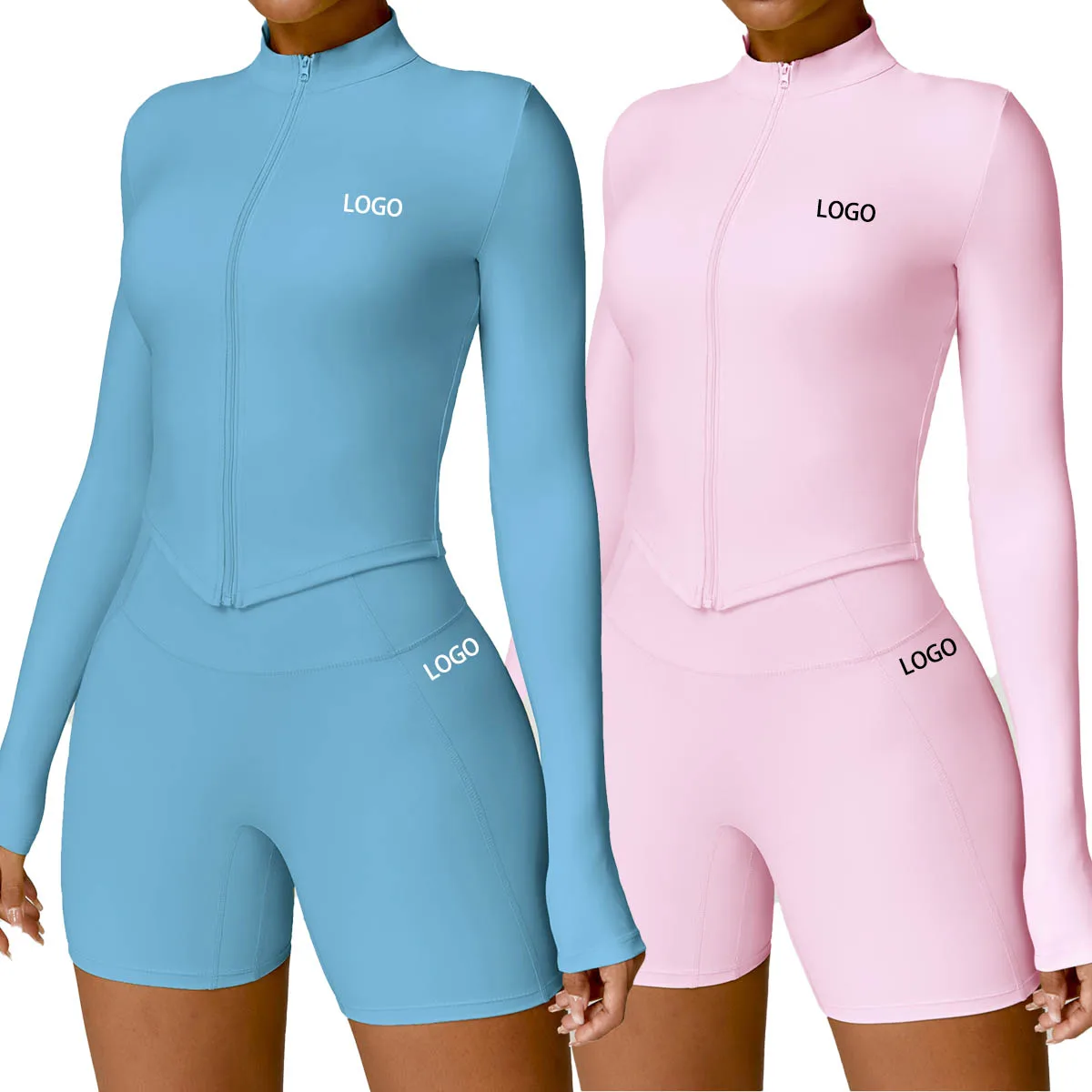 78%nylon Workout Athletic Matching Yoga Set For Women Jacket Bra Shorts ...