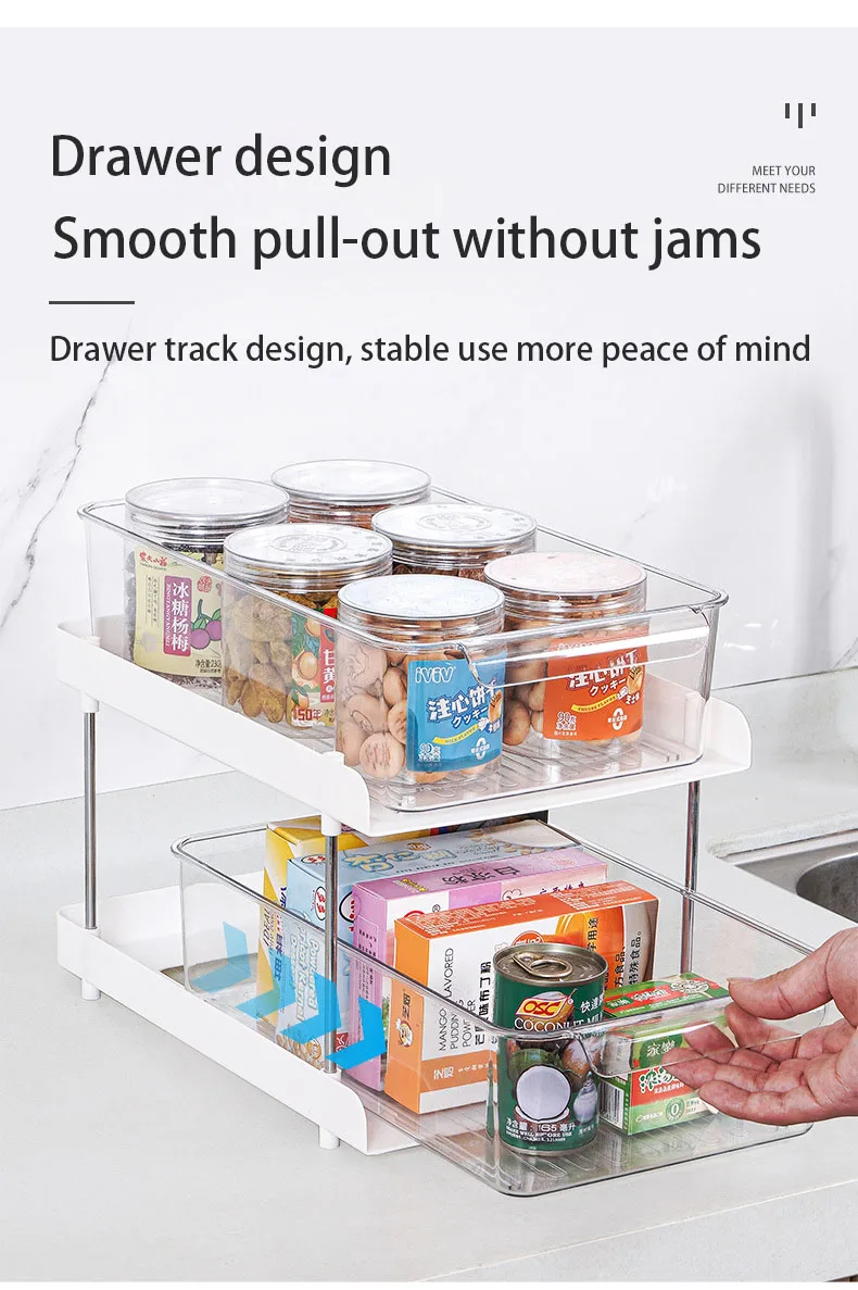 2 Tier Drawable Sliding Storage Holders Racks Transparent Kitchen ...