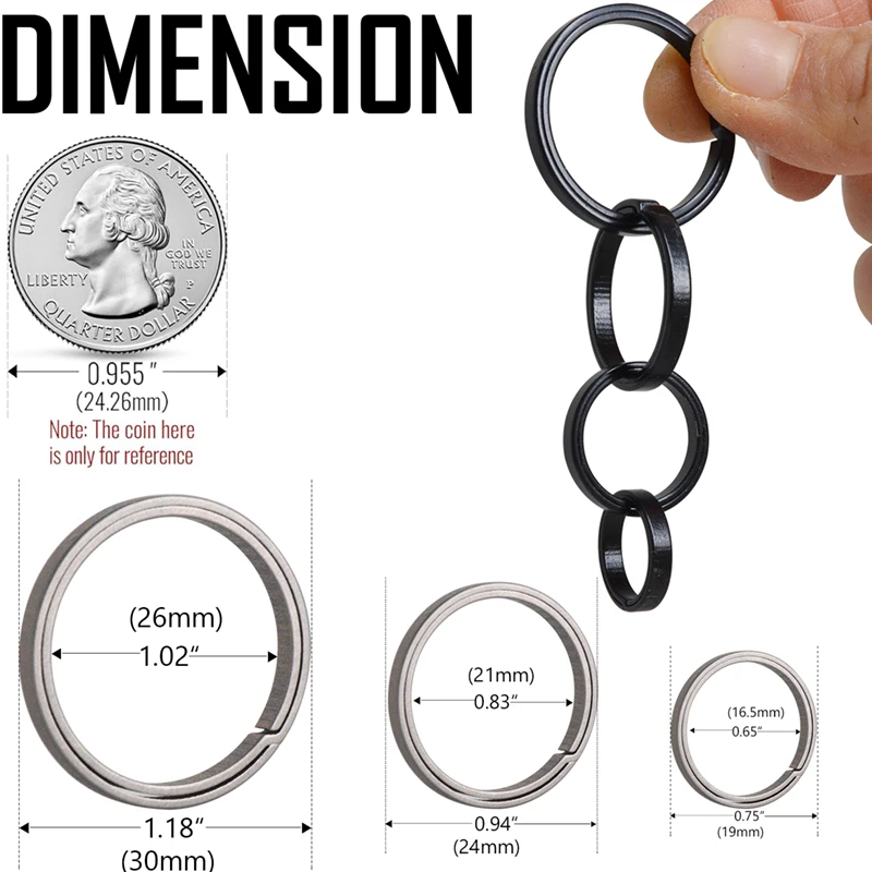 Multiple Sizes Split Side Pushing Key Rings Dog Tag Ring Edc Keychain ...