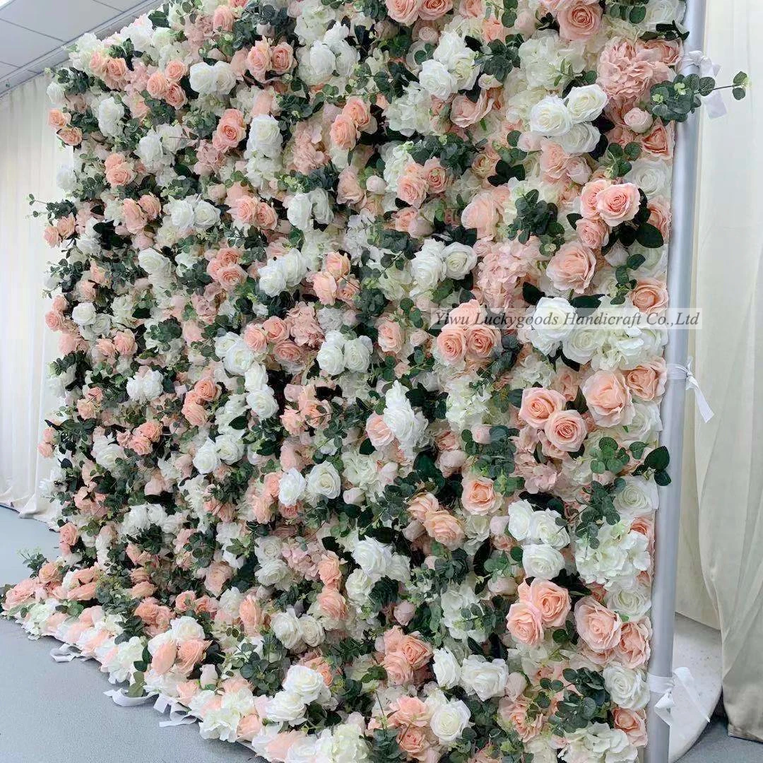 Lfb1831-pink Flower Wall Backdrop 8ft X 8ft 5d Cloth Flowerwall Wedding ...