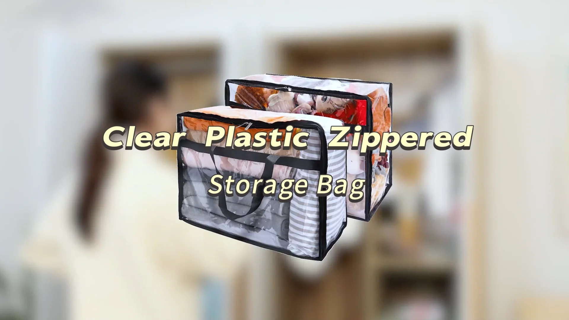 Durable 60l Clear Plastic Zippered Storage Bags For Blanket Clothes ...