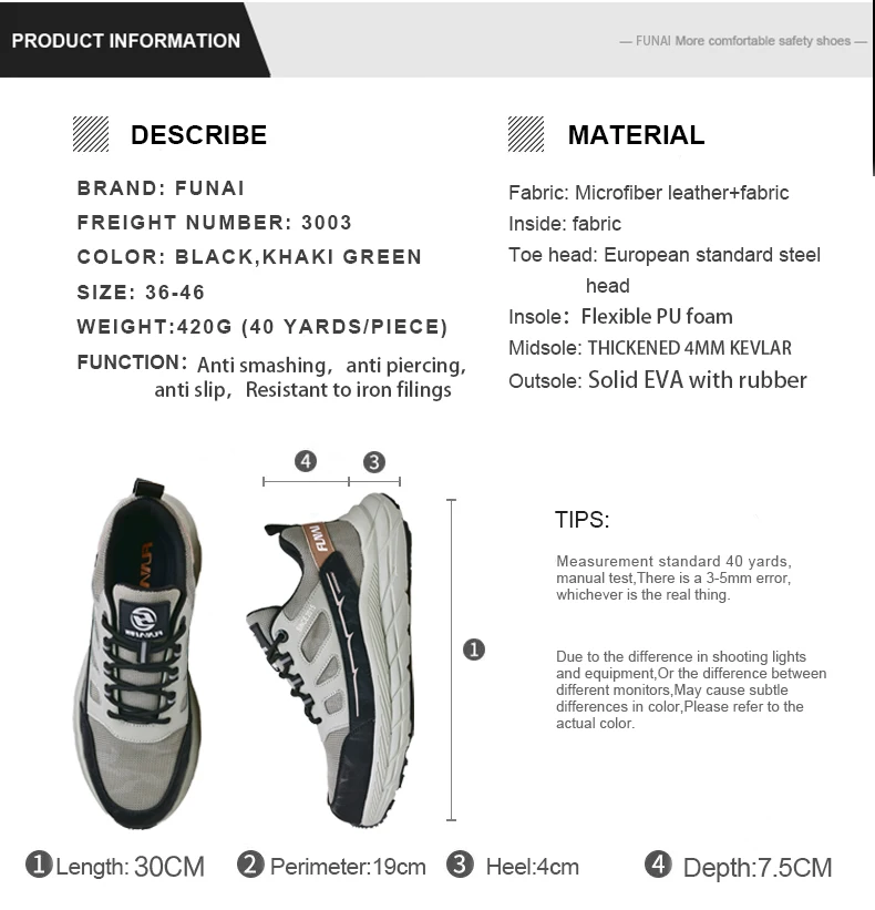 Funai Light Weight Safety Shoes With Composite Toe Leather Shoes ...