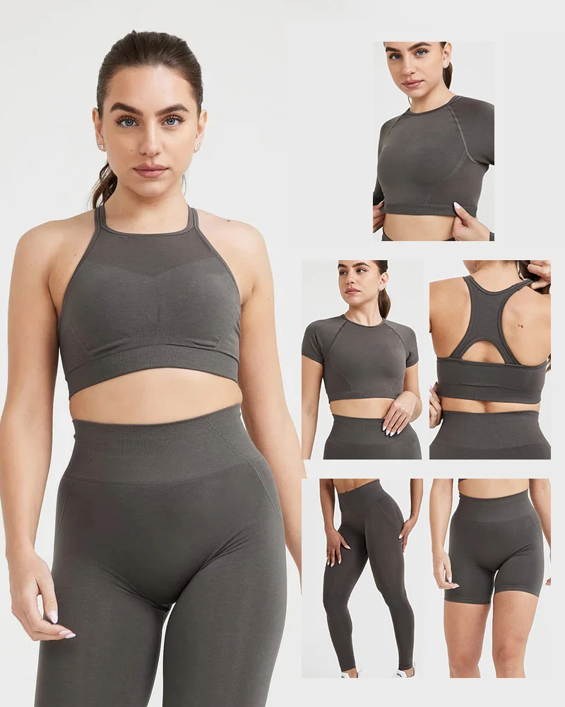 Wholesale 5 Piece Sets Long & Short Sleeve Yoga Wear Sports Bra Leggings Seamless Gym Fitness ...