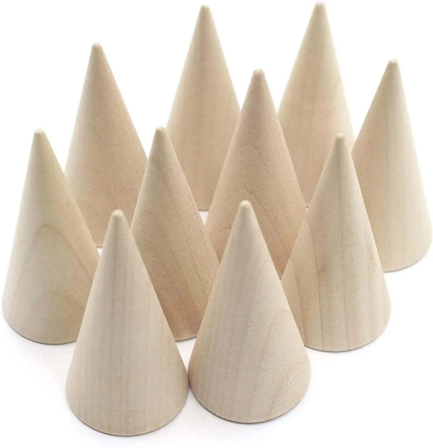 10 Pack Natural Wood Cone Ring Holder Finger Jewelry Display Stand Diy ...