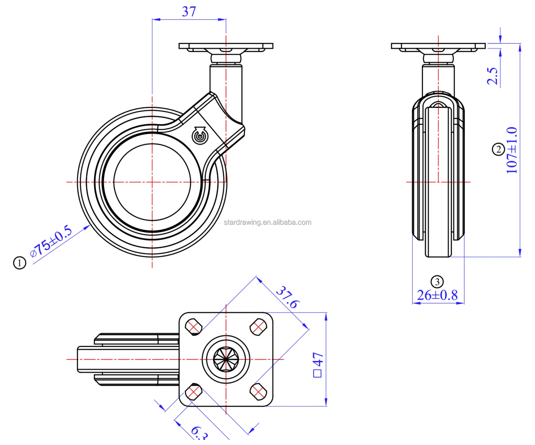 SS Reception Desk Wheel Furniture Caster Wheels Hubless Design Zinc ...