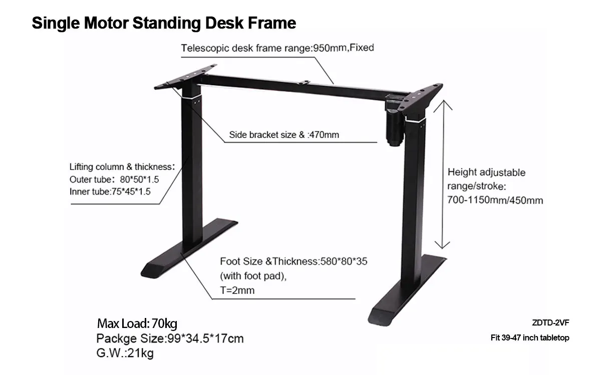 Standing Desk Minimalist Column Height Adjustable Lifting Gaming Desk ...