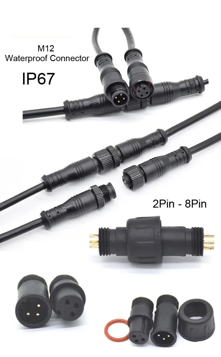 IP68 Assembly Cable Waterproof Wiring Connector 4 5 7 6 8 Pin 12pin ...