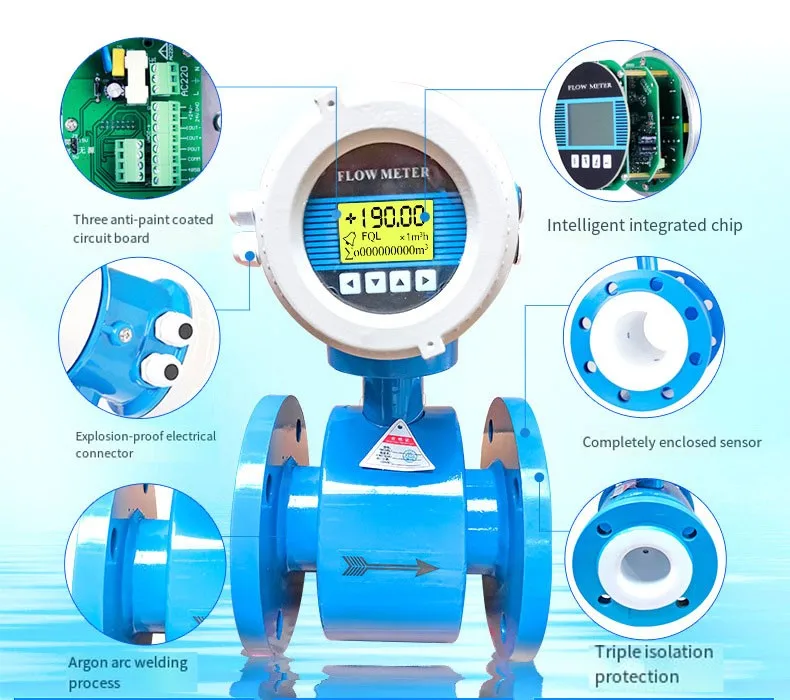 Electromagnetic Flow Meters Sensor Converter Mud Sewage Sulfuric Acid ...