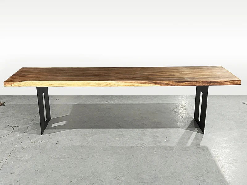 Wood Slab Dining Table - Industrial Metal Base & Solid Wood