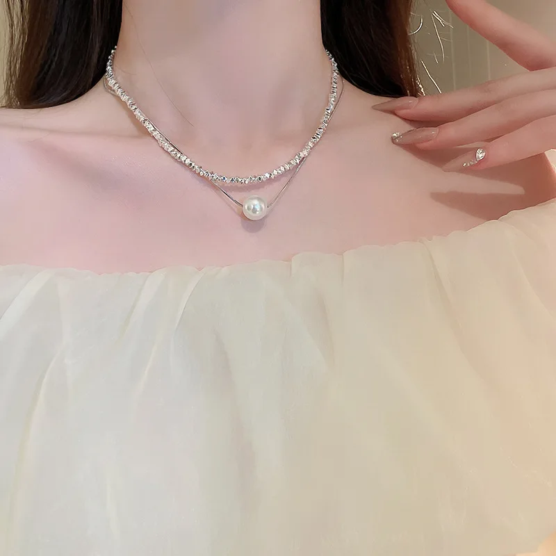 Kaitin Elegant Line Square Pearl Double Layer Necklace Clavicle ...