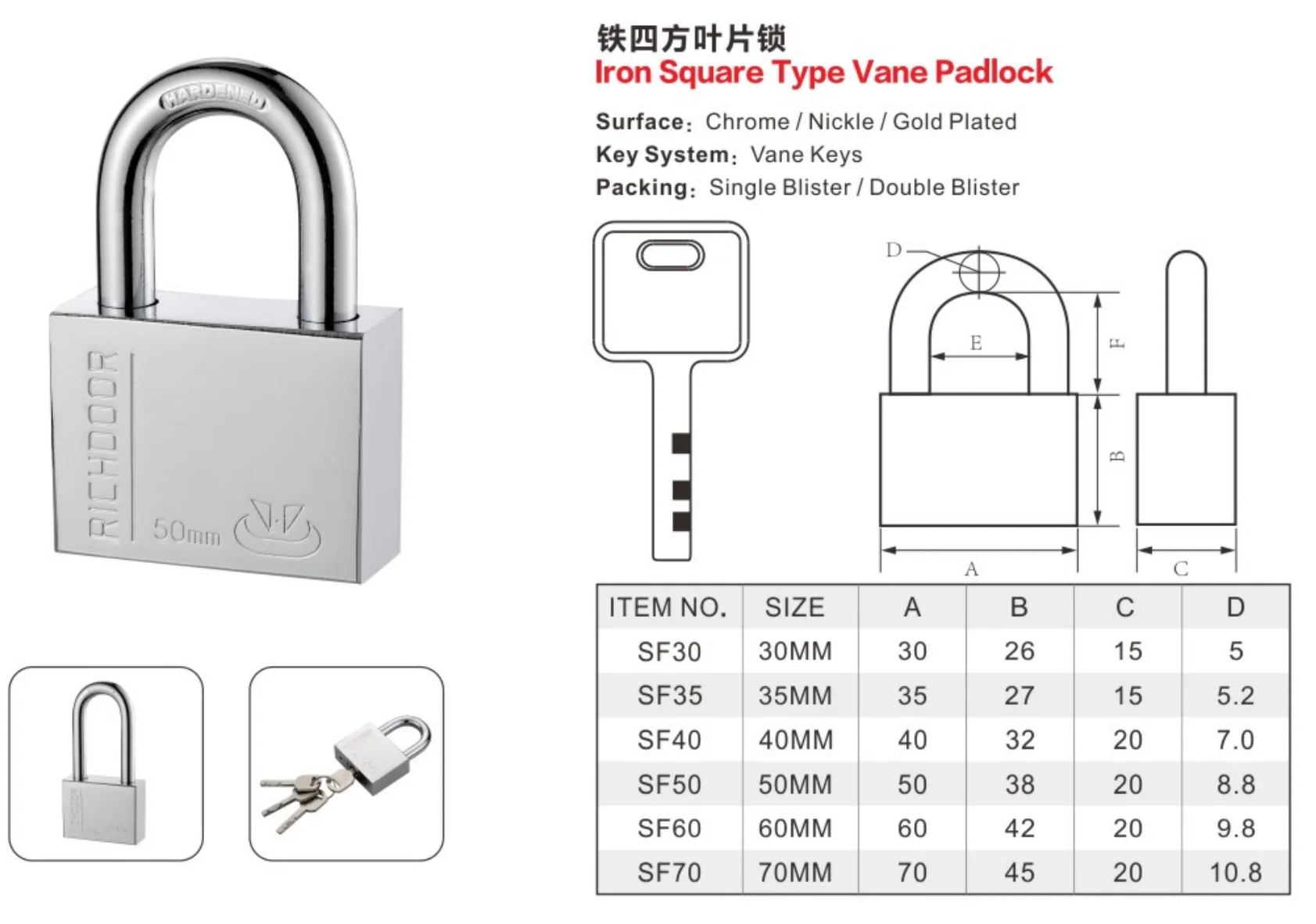 Custom Long Beam Anti-cutting Anti Acid Padlock Household Vane Chrome ...
