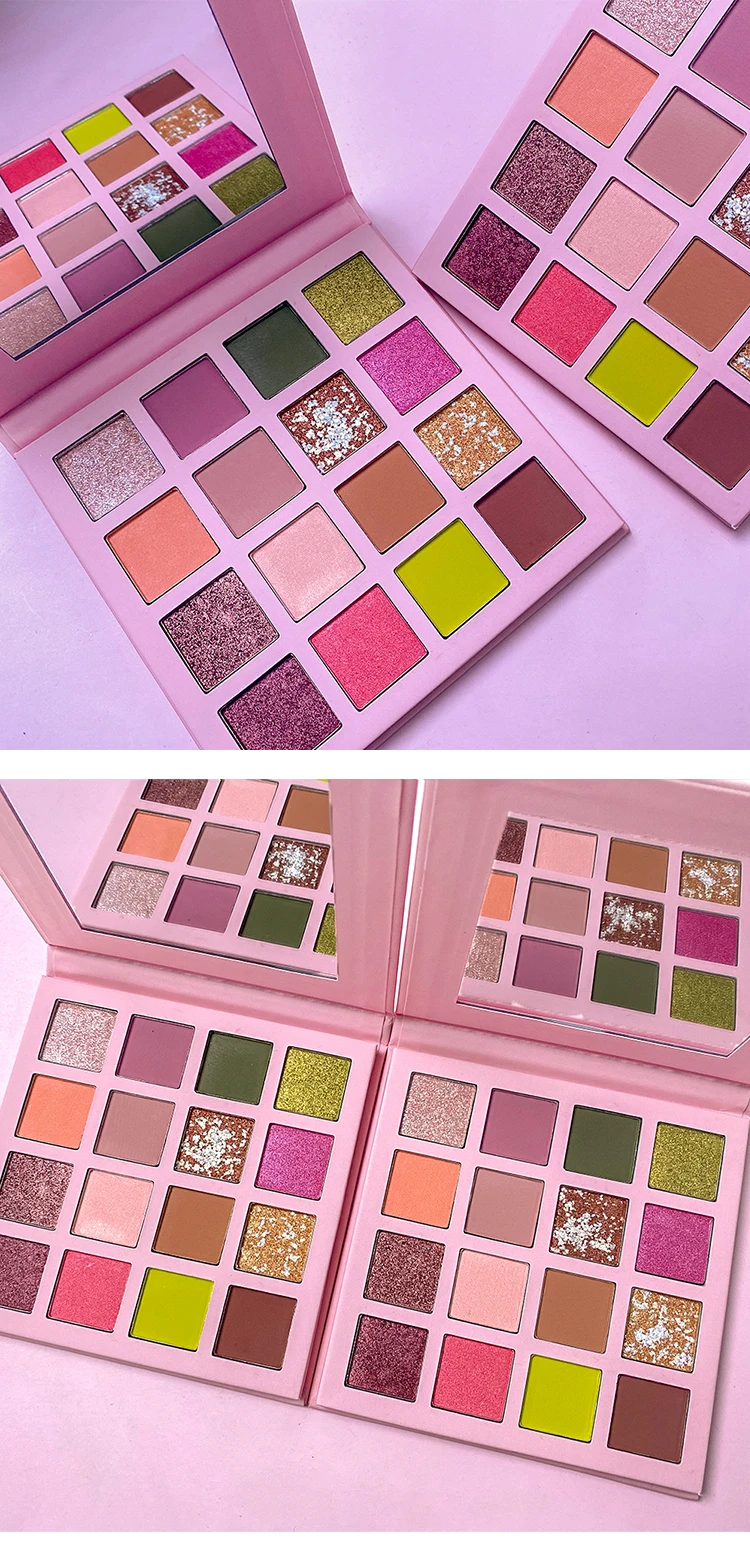 16 Colors Cardboard Eyeshadow Palette Book Private Label Pink High ...