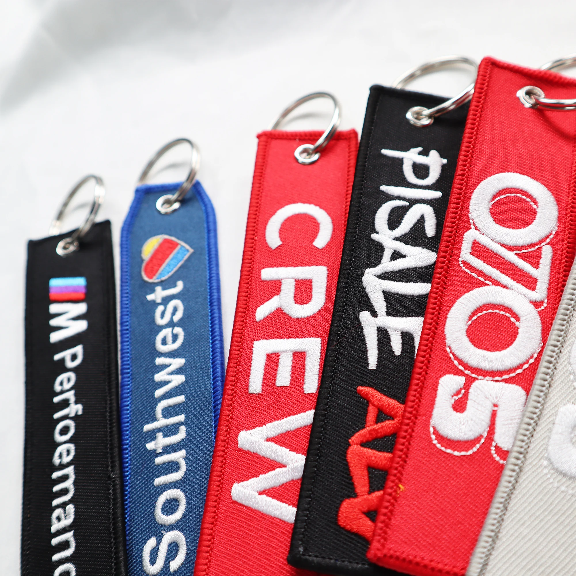 Custom Double Sided Embroidered Keychain Name Brand Logo Jet Tag Key ...