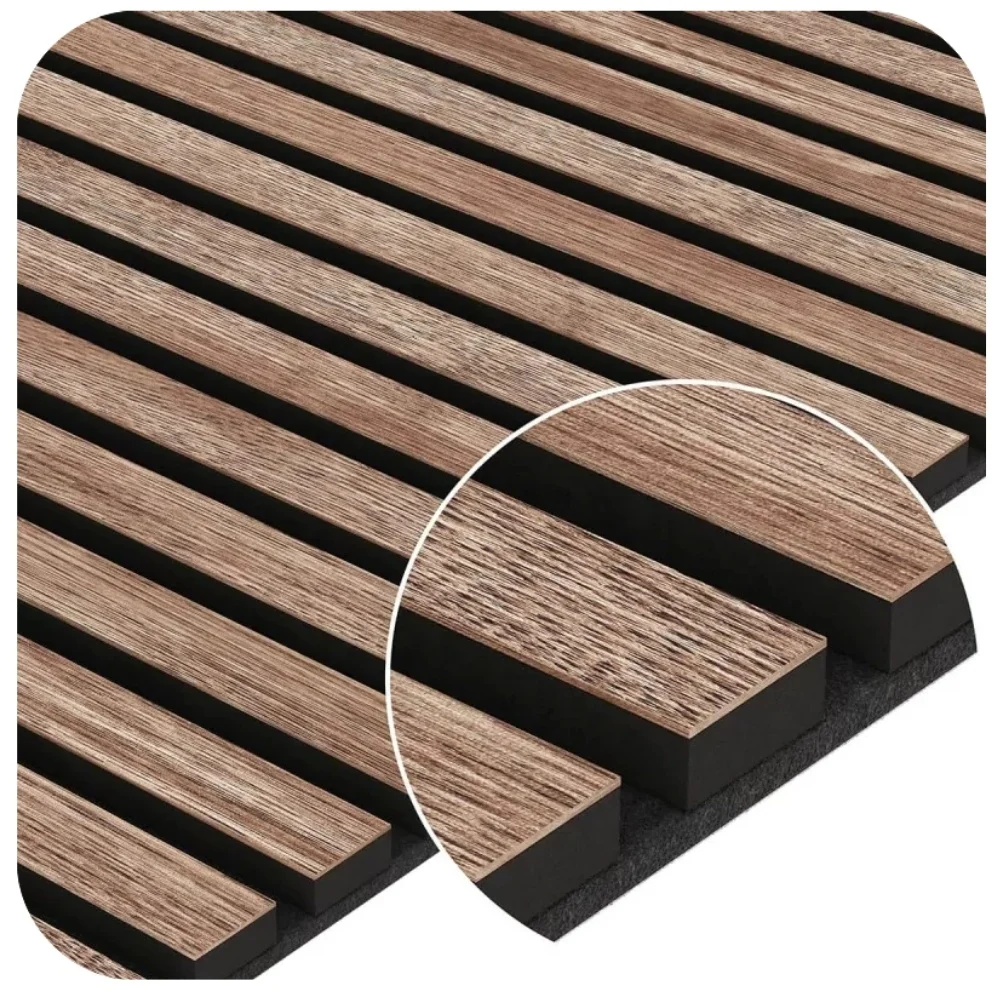 3D Fluted Noise Reducing and Black Oak Veneer MDF Wood Slat Acoustic ...