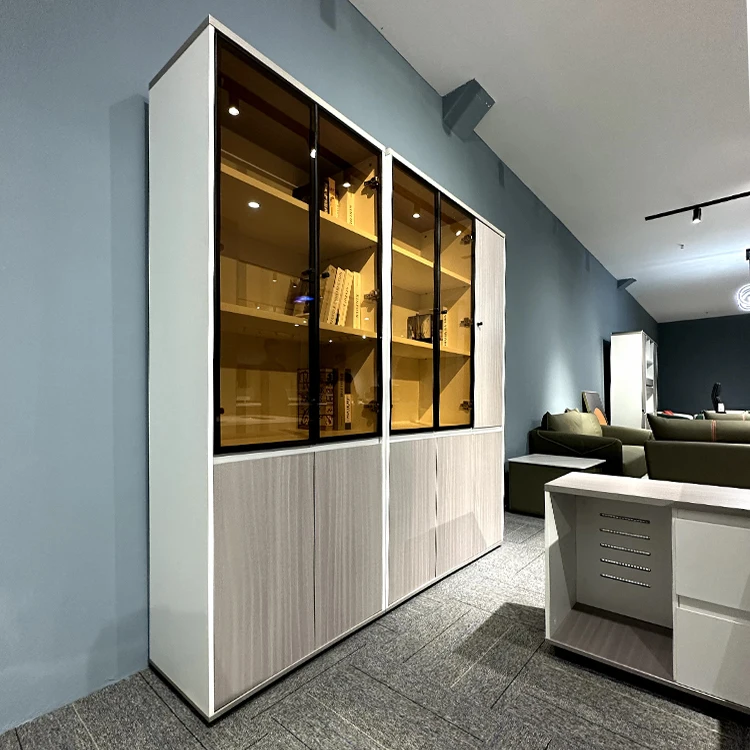 Modern Office File Cabinets Glass Door High Grade Wooden Bookshelf ...