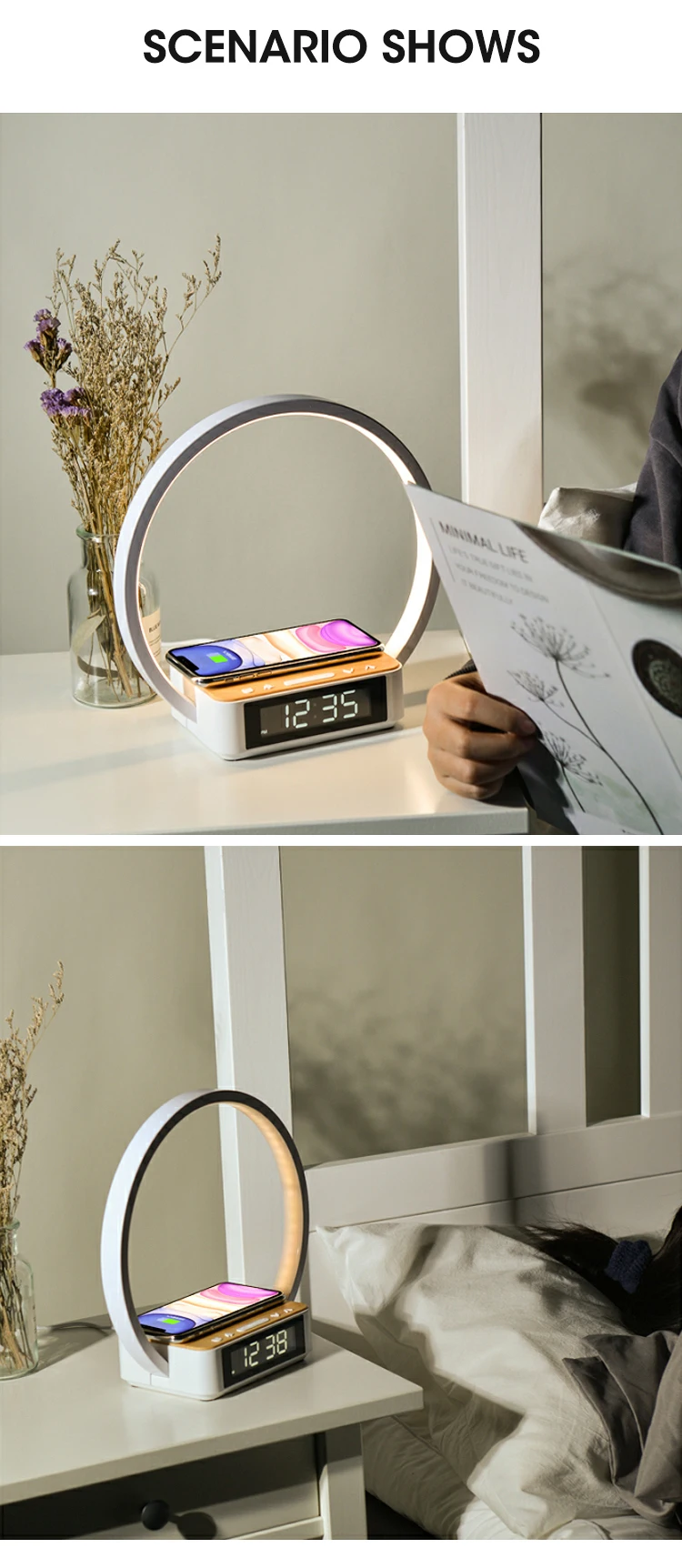 Popular Design 3 In 1 Alarm Clock Wireless Charger Smart Bedside Table ...