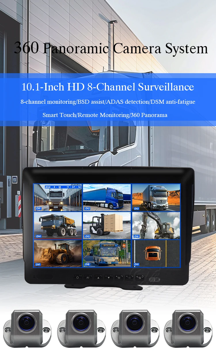 8CH 1080p 360 Degree Panoramic Car Camera System 4G Remote Real-time ...