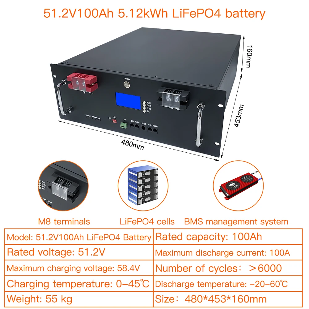 Rack Mounted 48v 51.2v 100ah Solar Pv Rechargeable Rv Home Energy ...