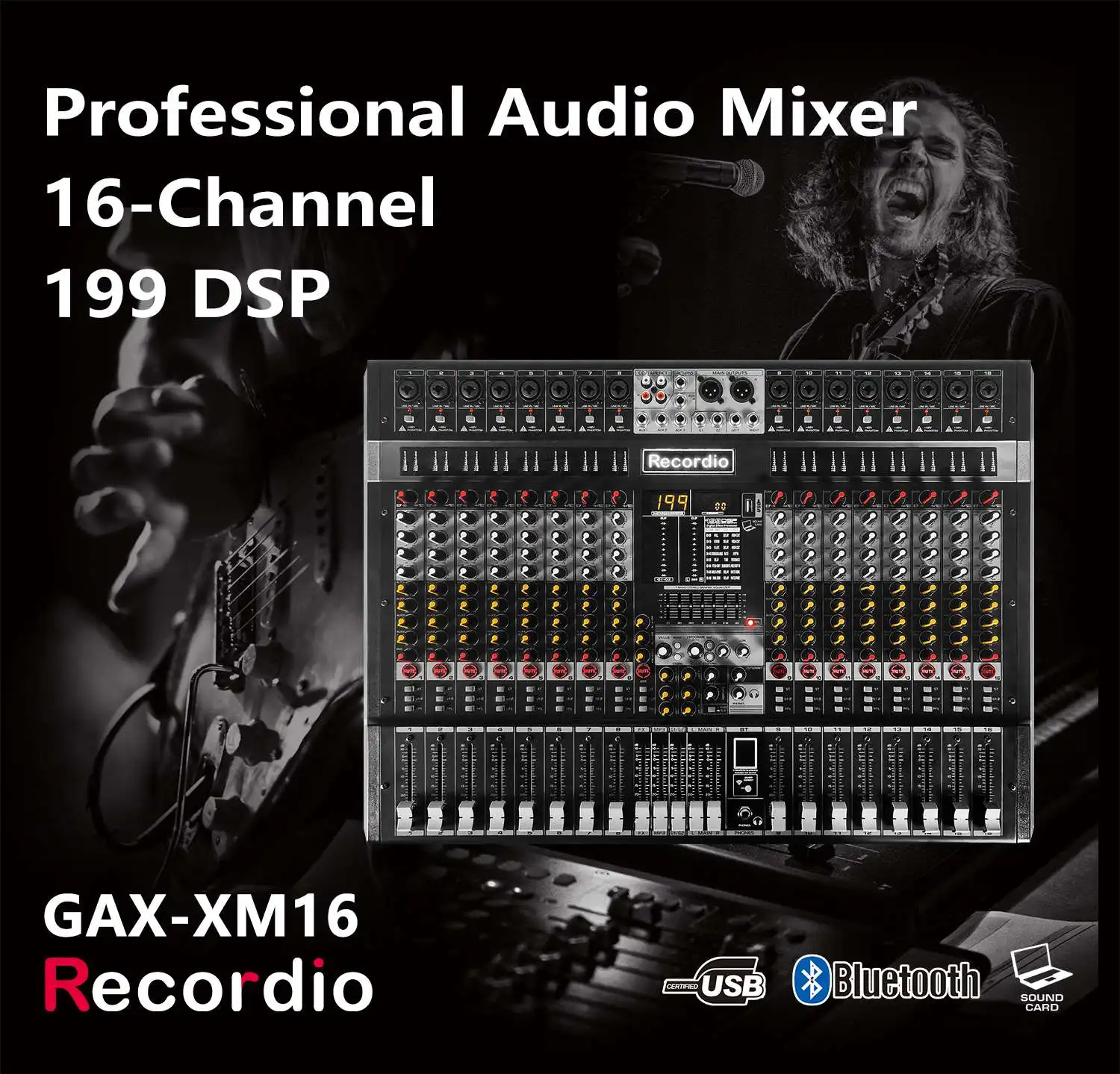GAX-XM16 Mixing Console - Professional 16 Channel Mixer