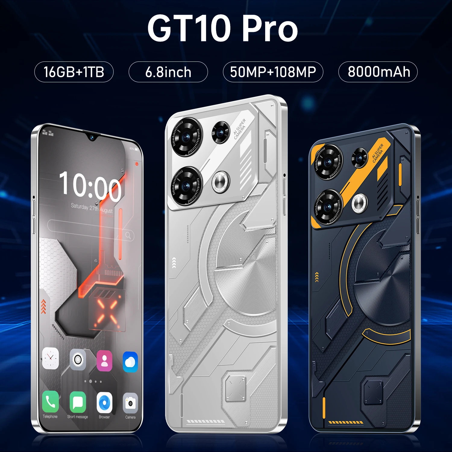 GT10 Pro 16GB+1TB Android Smartphone - 7 Inch, 120hz Gaming