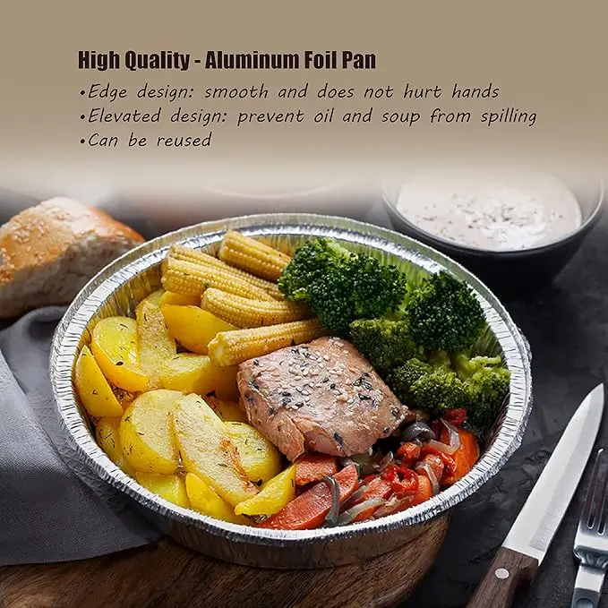 7-inch Round Disposable Aluminum Foil Pot For Barbecue Catering Picnic ...
