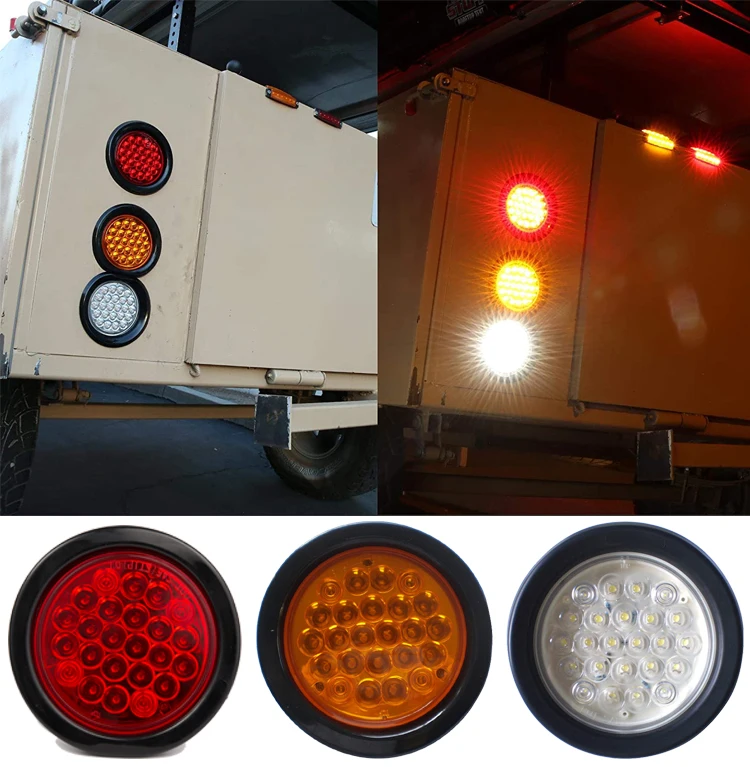 12V 24V Round LED Truck Taillight Trailer Stop Signal Turn Light RV ...