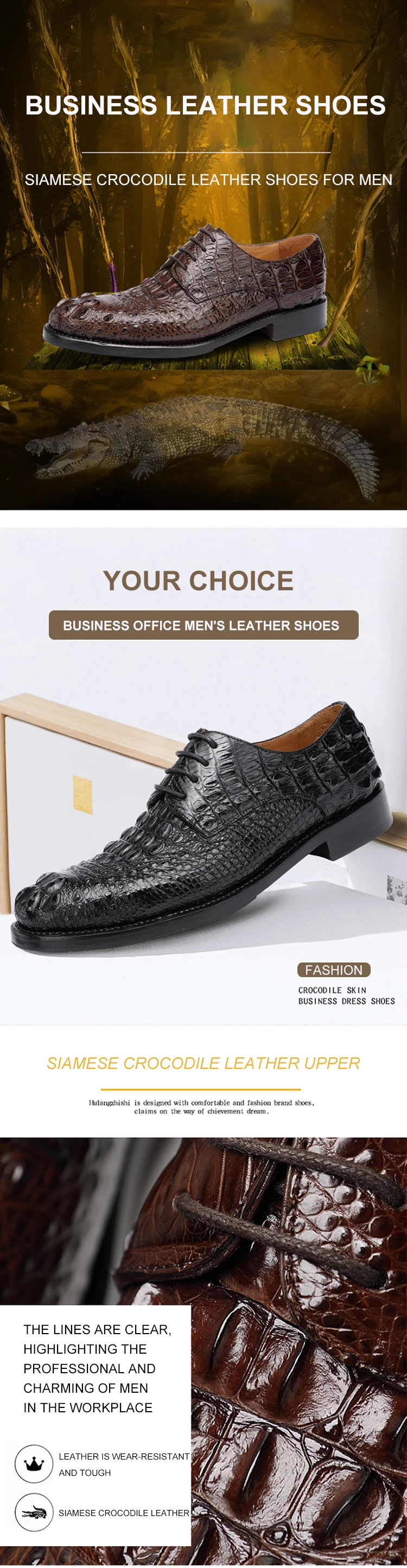 2023 New Siamese Crocodile Genuine Leather Shoes Handmade Goodyear Men ...