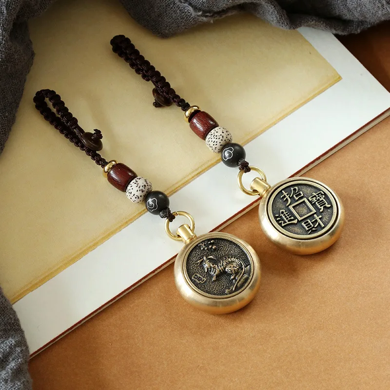Chinese 12 Zodiac Keychain Handmade Rotatable Brass Cultural Zodiac ...