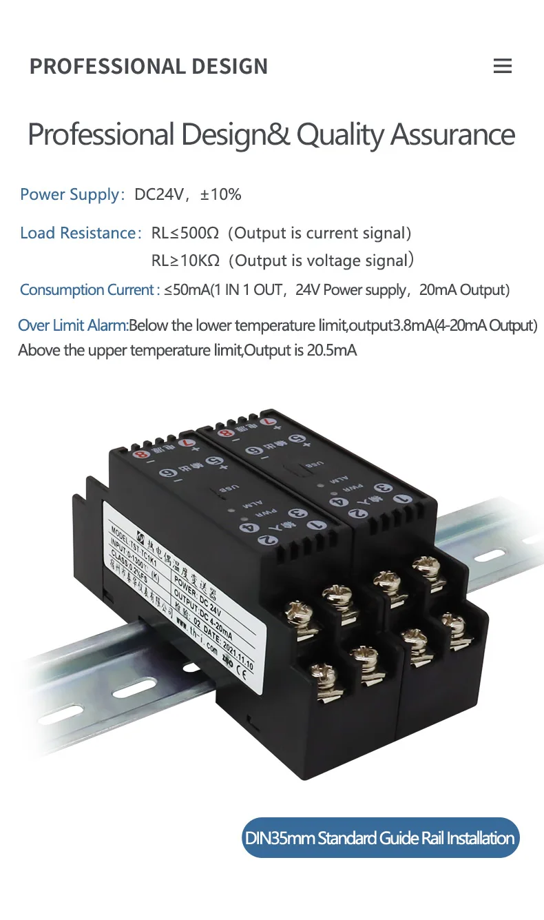 4-20mA Output Thermocouple Transmitter Isolator Type Thermal Resistance Temperature Signal ...