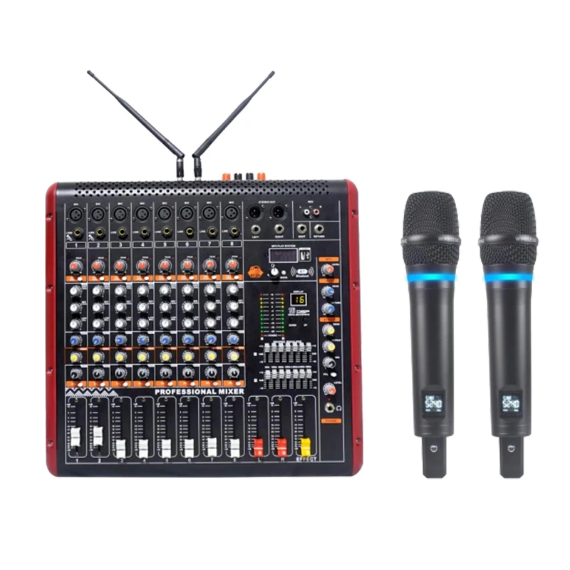 8 Channel Power Mixer with 2 Wireless Microphones for Karaoke