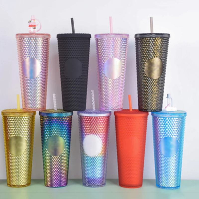Custom Diamond Design Plastic Coffee Tumbler Double Wall Rhinestone ...