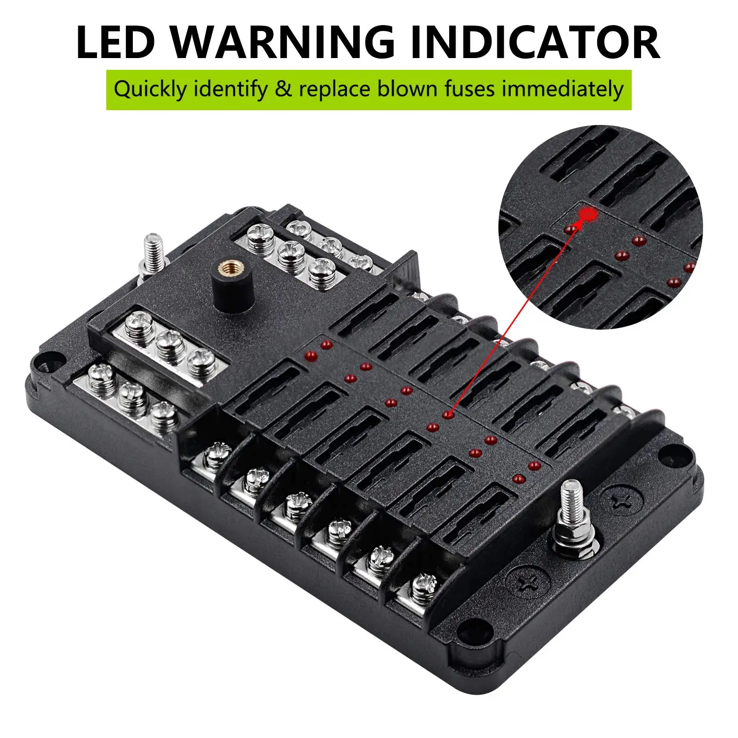 12-way Waterproof Fuse Block with LED Indicator for DC 12/24V