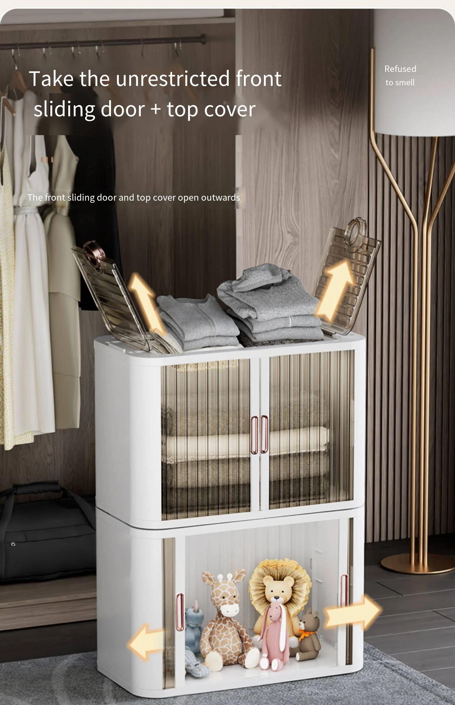 Stackable Rolling Curtain Folding Lid Storage Clear Plastic Box Shelves ...