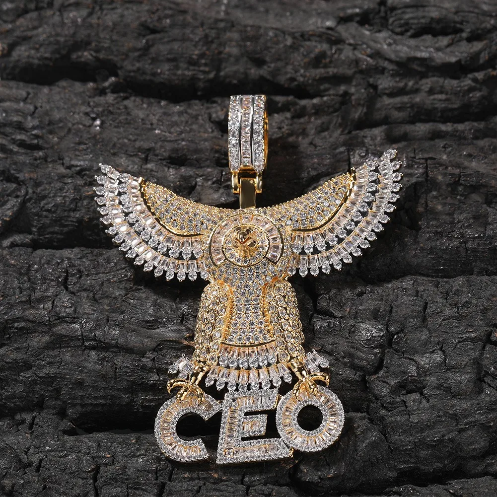Personalized Men's CEO Eagle Pendant Necklace Zircon Copper Brass Hip ...