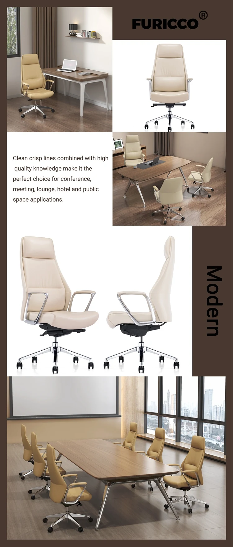 Furicco American Style Modern Ergonomic Genuine Leather High Back ...