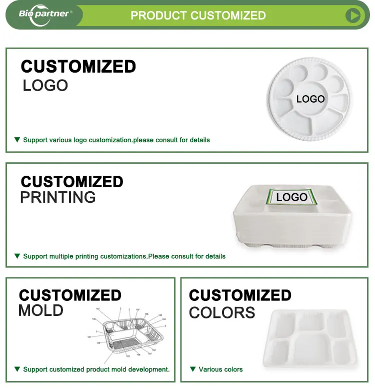 Disposable Cornstarch Food Container 9 Compartment Tray Take Out Round ...