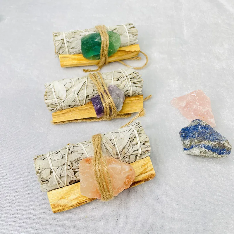 White Sage Wand with Palo Santo & Crystal Quartz 4 Incn California Sage ...