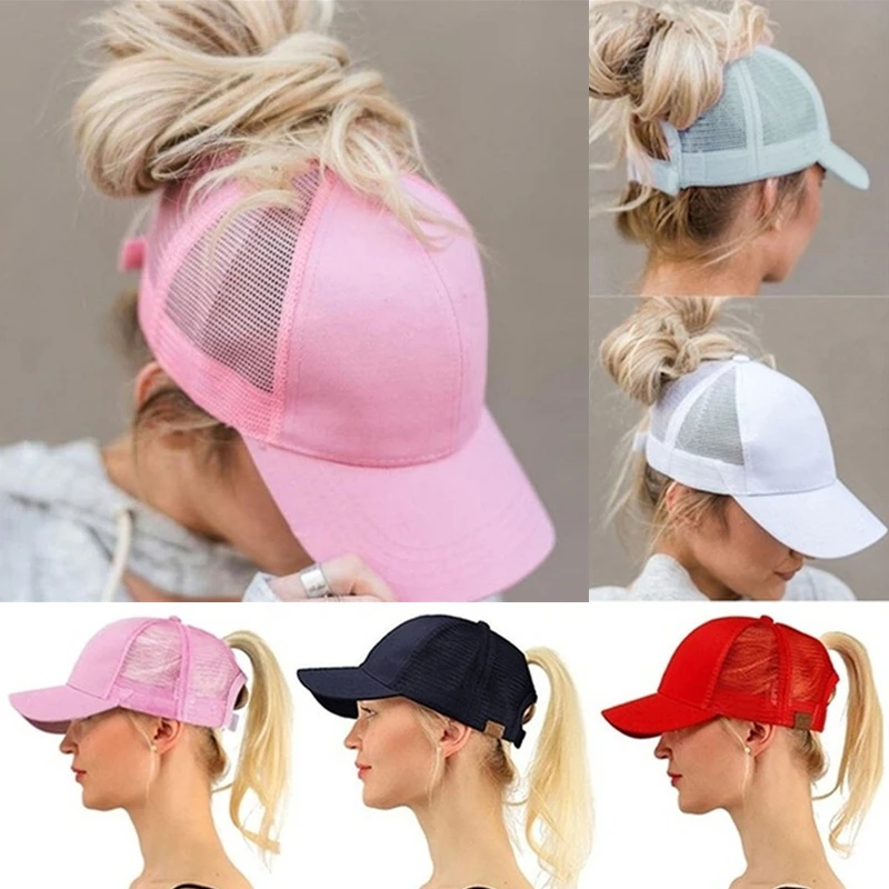 Distressed Women Worn-out Mesh Messy High Bun Hat Cross Ponytail ...