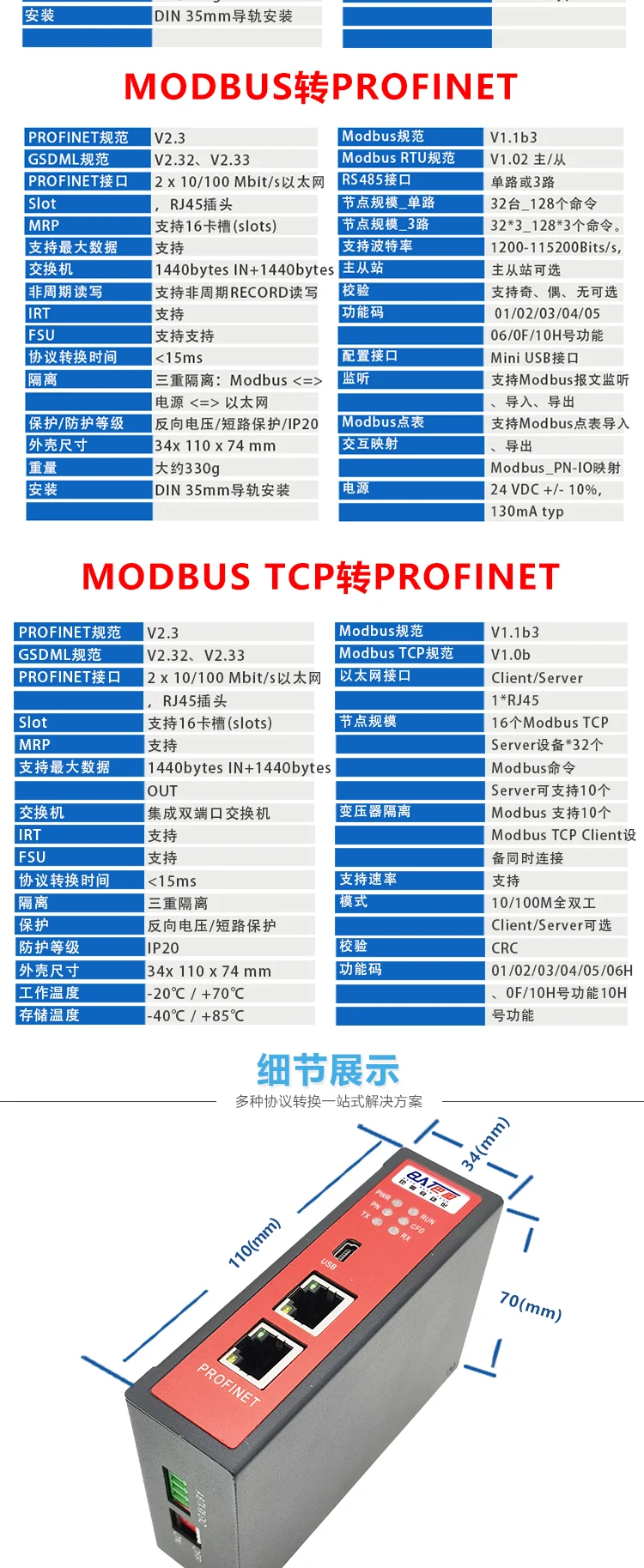 Profinet to Modbus Rtu/tcp/rs485/232/profibus/ethercat