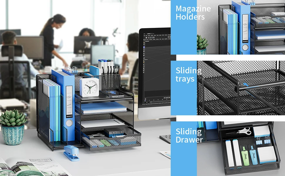 Office Desk Organizer with Upright File Holder - 4-Tier Mesh