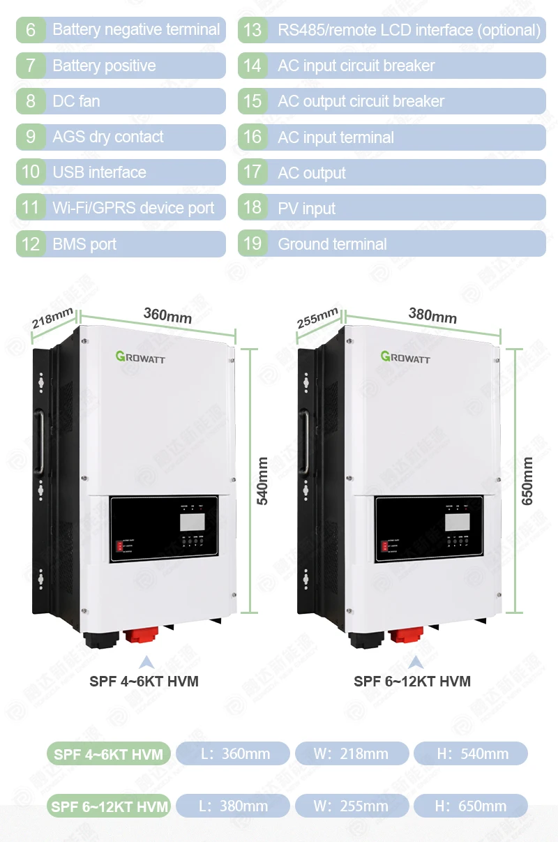 Hot Sale Growatt Spf 4000-12000t Dvm-mpv 5kw 6kw 8kw 10kw 12kw Low Frequency Inverter Split ...