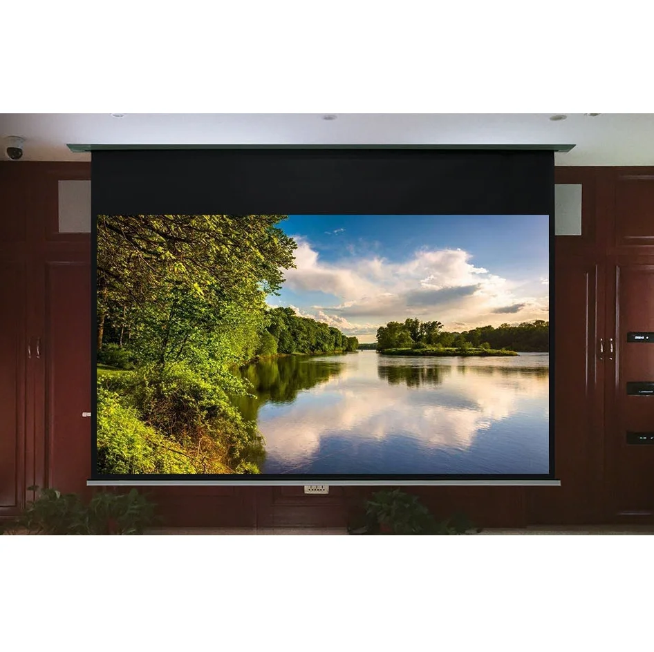 White Steel 200 Inch Electric Motorized Projection Screen For Home ...