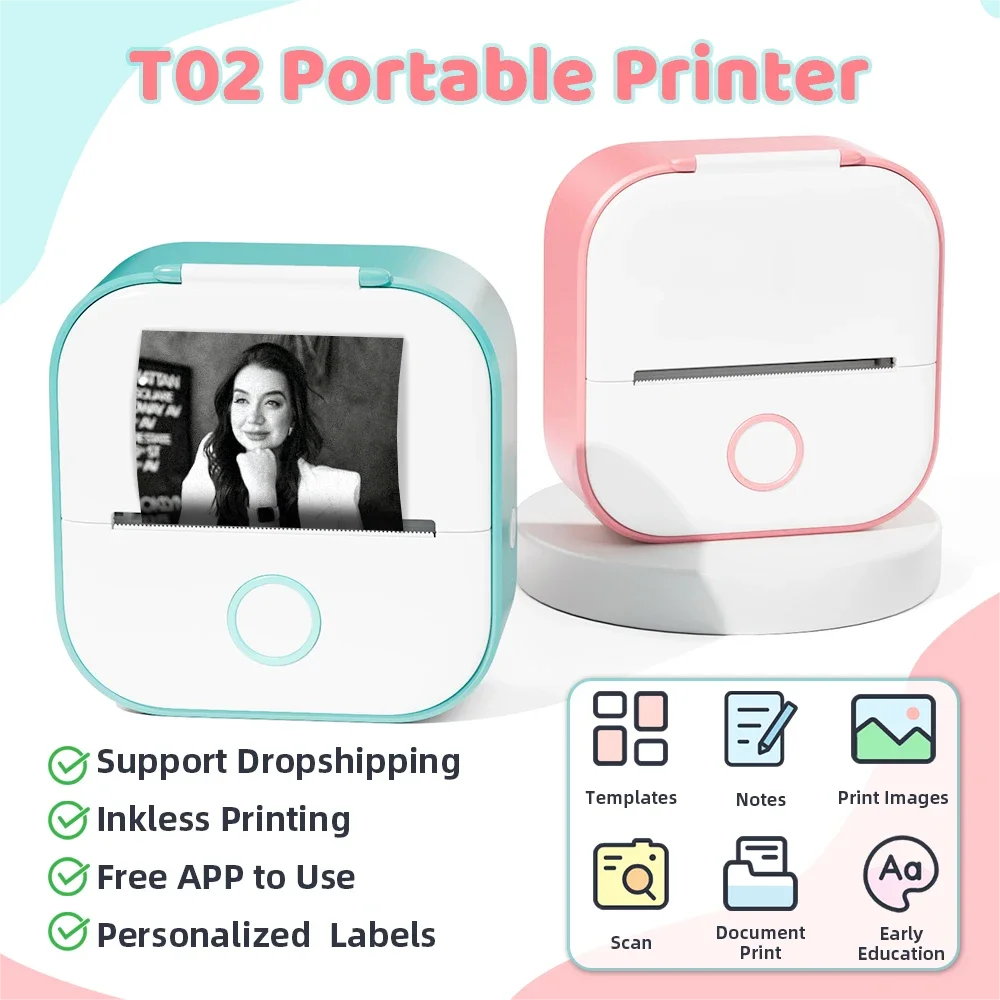 Mini Printer Phomemo T02 Sticky Label Note Photo Receipt Thermal ...