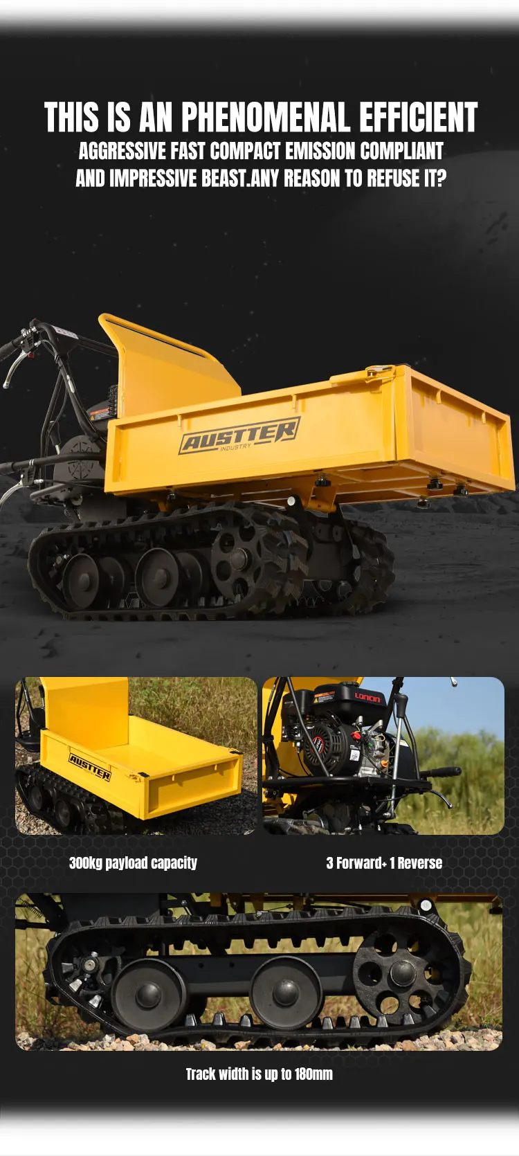 AUSTTER 300kg Tracked Mini Dumper - High Efficiency Loader