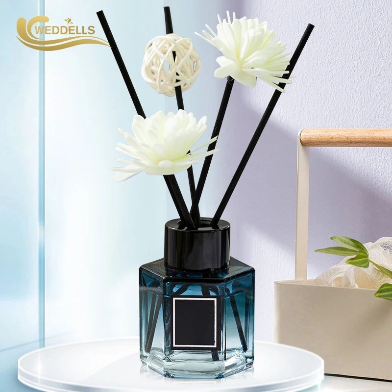 car crimp long neck reed diffuser bottle reed jar luxury glass black ...