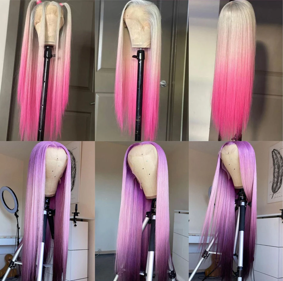 Split Hair Color Wigs - Half Pink, Half Blonde, Half Black