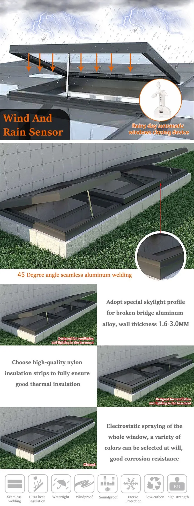 Aluminum Profile Smart Switch Roof Windows - LEIBO Solutions